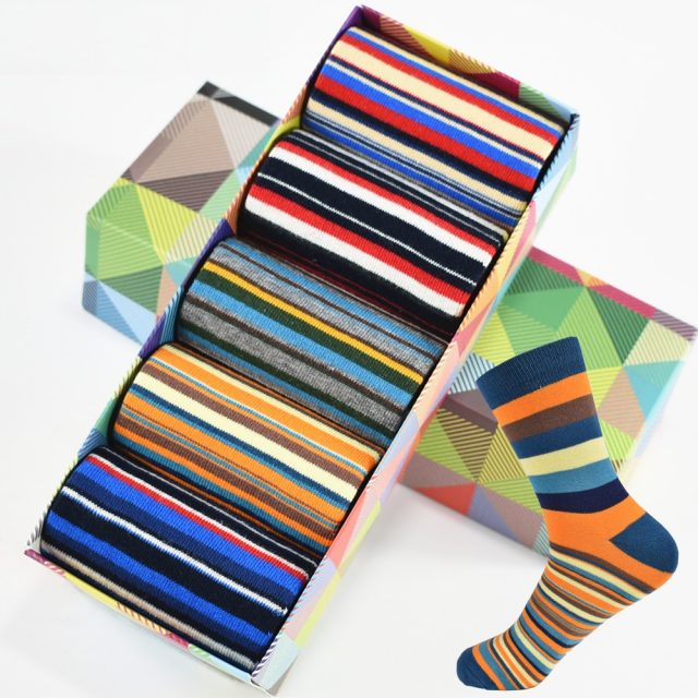 5 Pairs Colorful Striped Men’s Socks Set